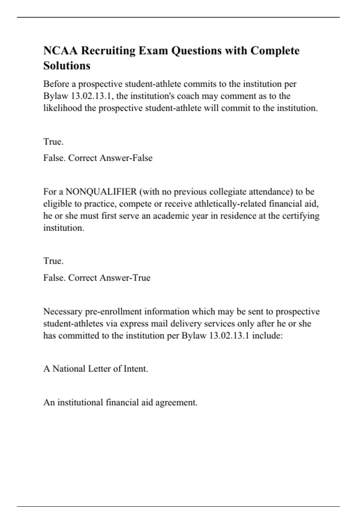 NCAA Recruiting Exam Questions with Complete Solutions - NCAA - Stuvia US