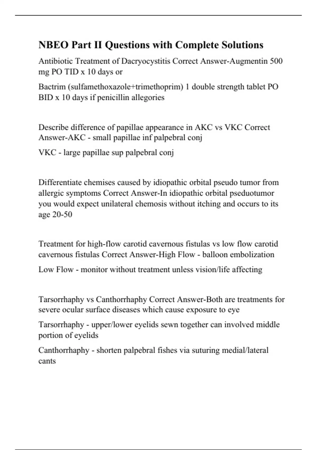 NBEO Part II Questions with Complete Solutions - NBEO - Stuvia US