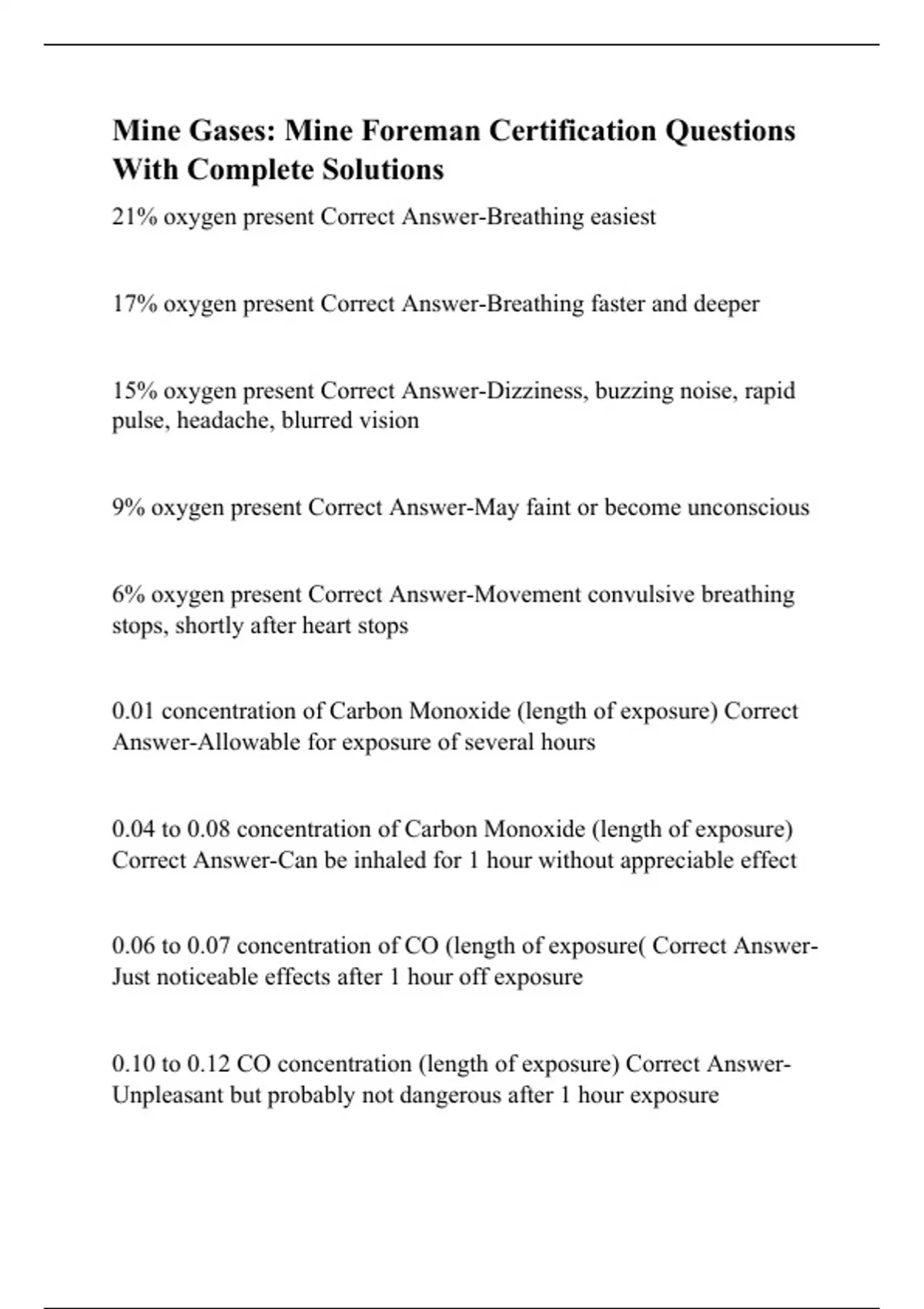 Mine Gases: Mine Foreman Certification Questions With Complete ...