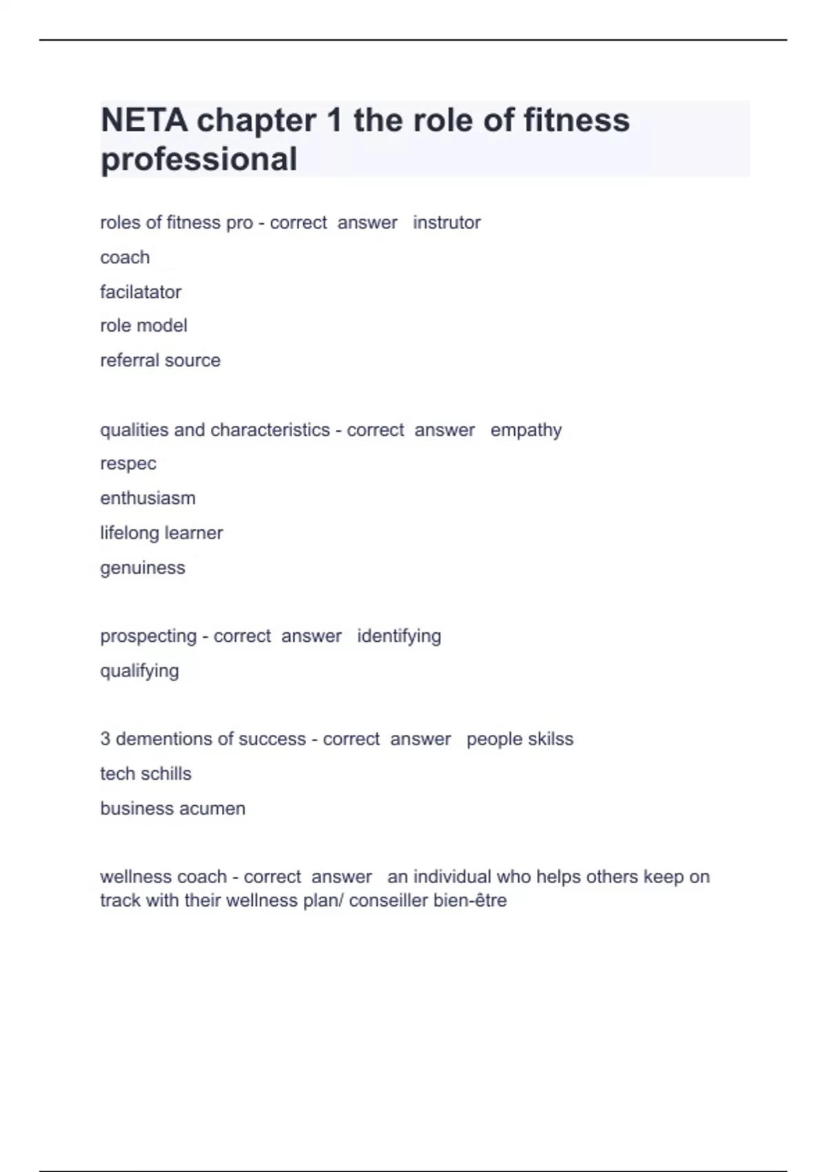 NETA chapter 1 the role of fitness professional Questions with complete solution 2024 - Neta ...