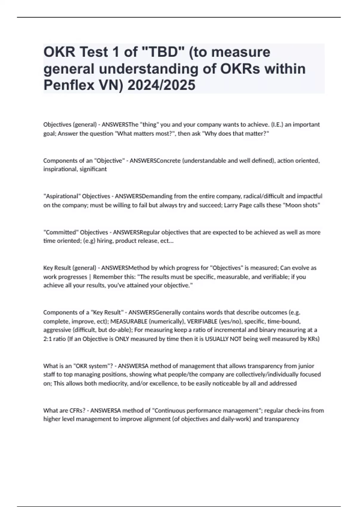 OKR Test 1 of "TBD" (to measure general understanding of OKRs within ...