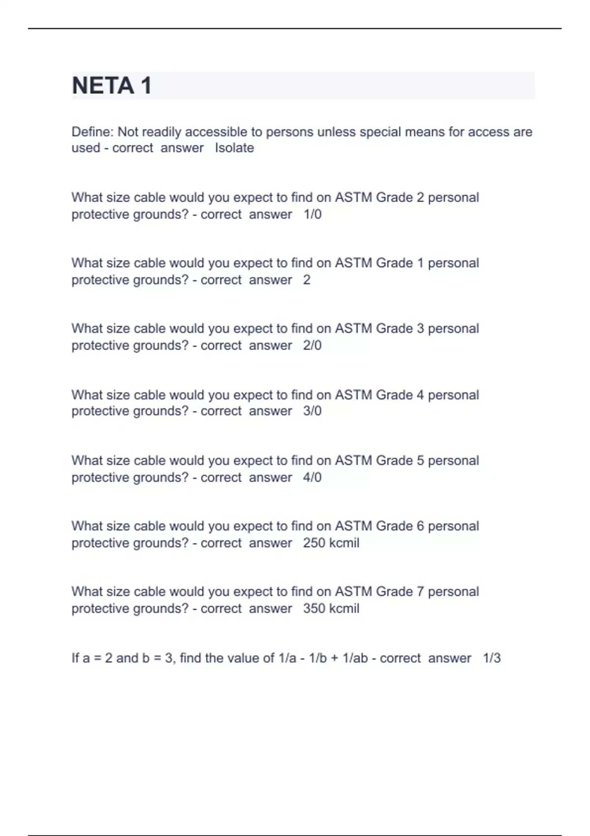 NETA 1 Question and answers correctly solved 2024 - Neta - Stuvia US