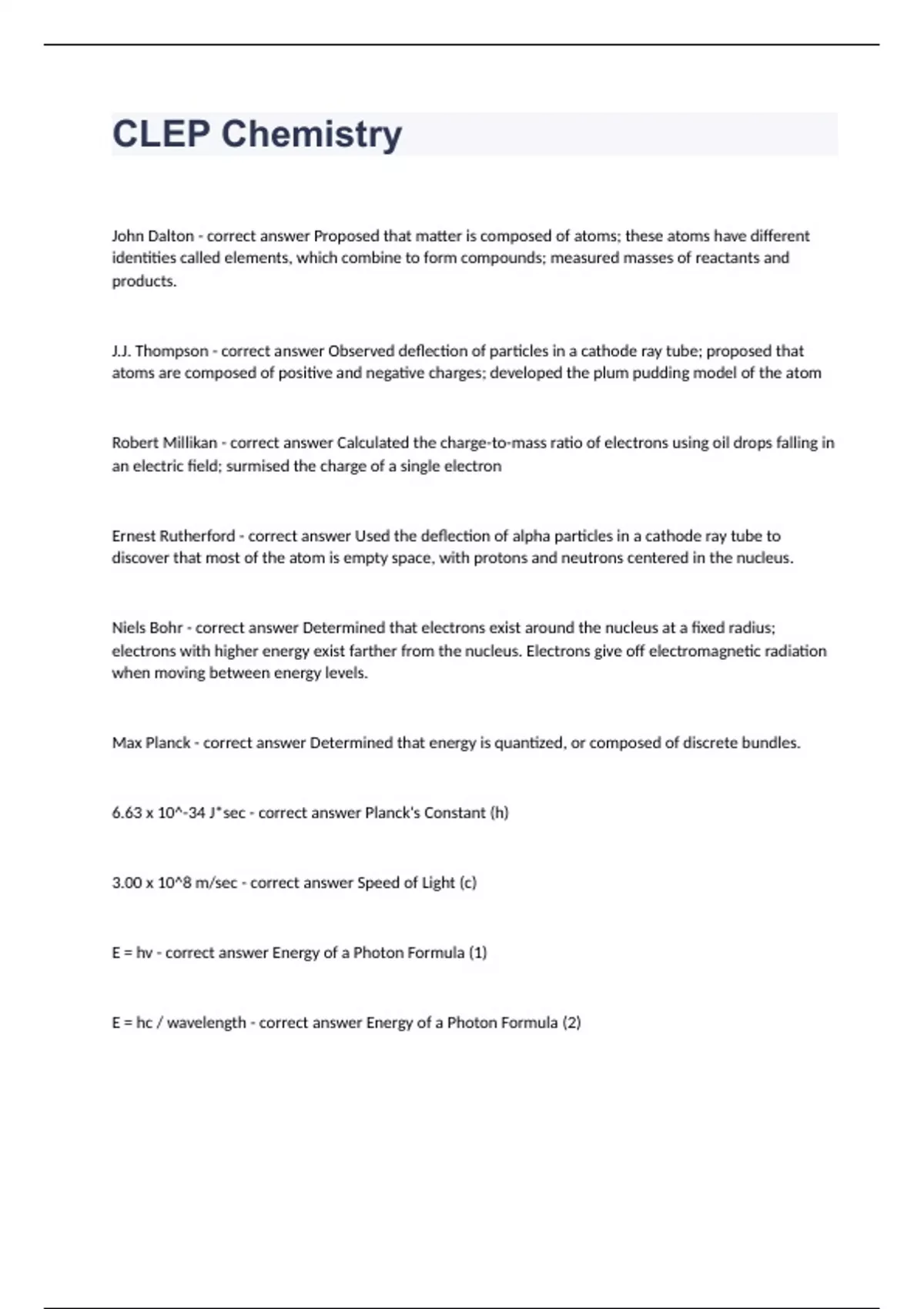 CLEP Chemistry Review Practice Questions 2024. - CLEP. - Stuvia US