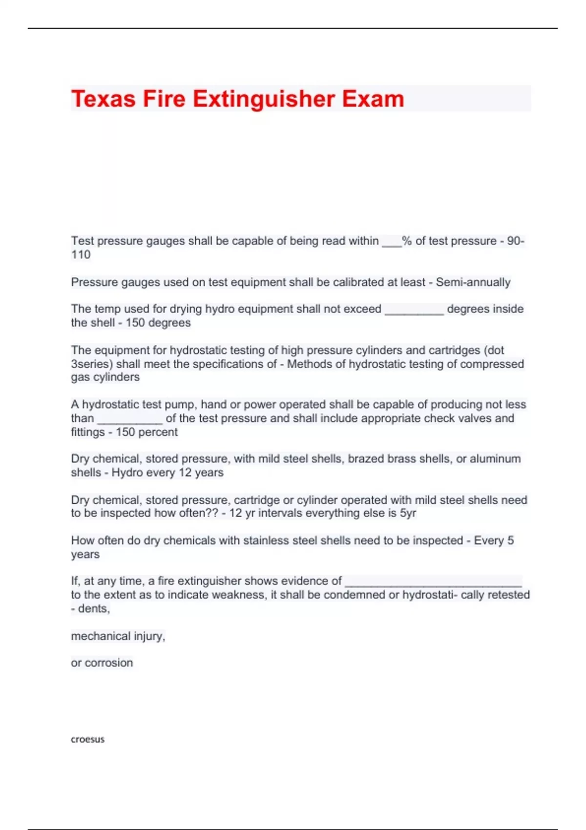 Texas Fire Extinguisher Exam - Texas fire extinguisher type b - Stuvia US