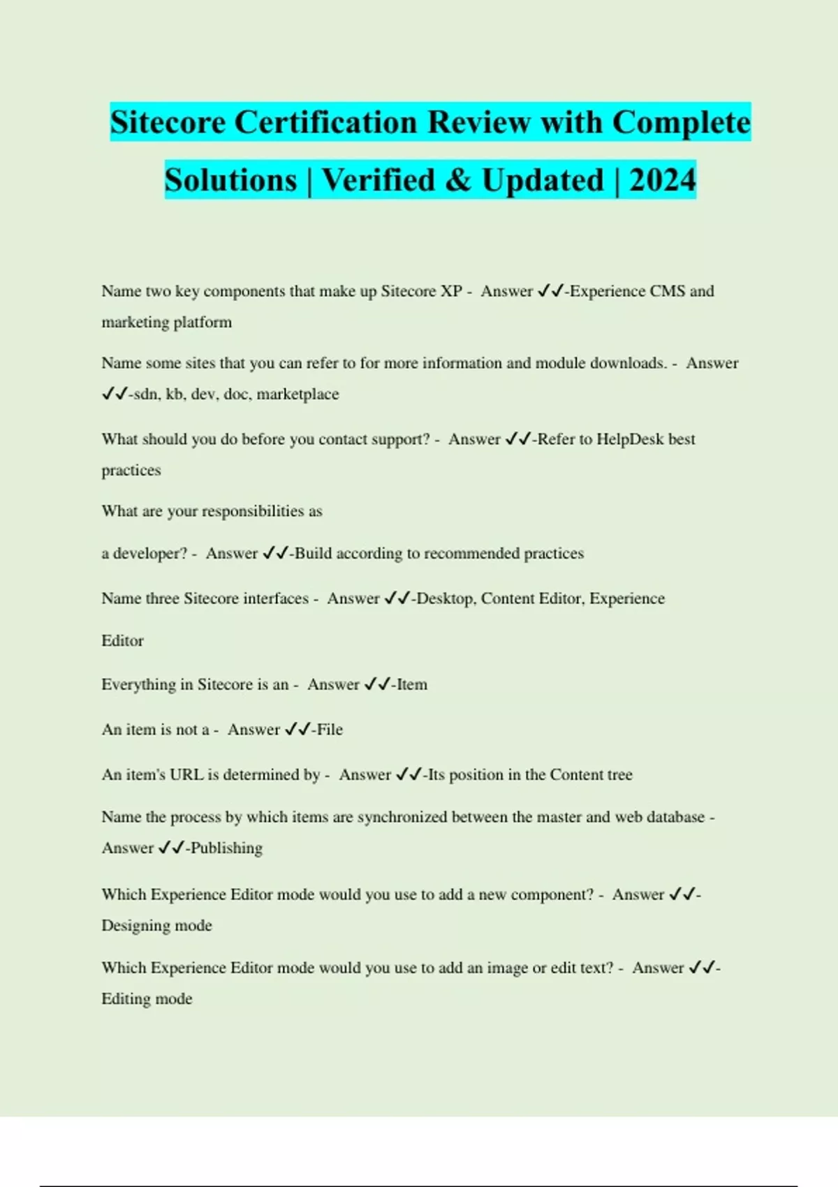 Sitecore Certification Review with Complete Solutions | Verified ...