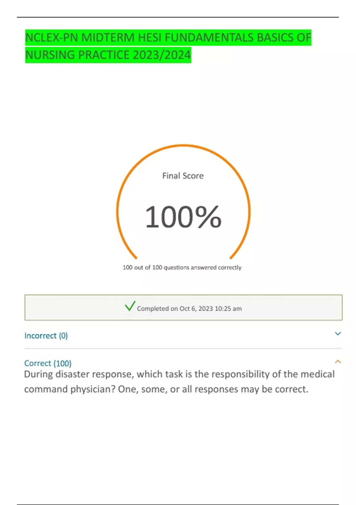 NCLEX-PN MIDTERM HESI FUNDAMENTALS BASICS OF NURSING PRACTICE 2023/2024 ...