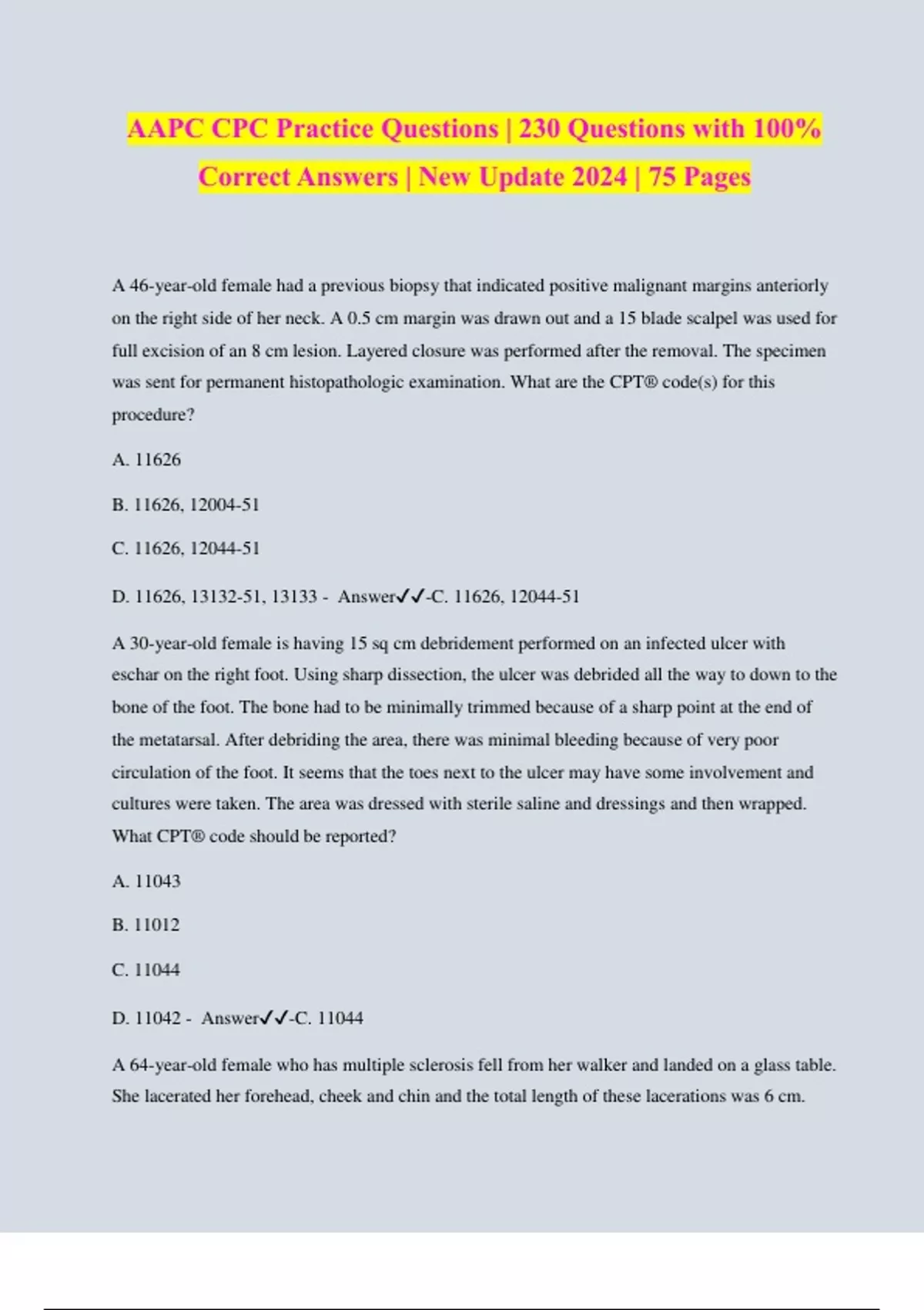 AAPC CPC Practice Questions | 230 Questions with 100% Correct Answers ...