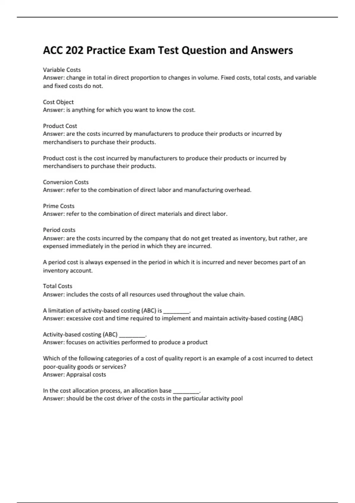 Accounting 202 Practice Exam Test Question and Answers - Accounting 202 ...