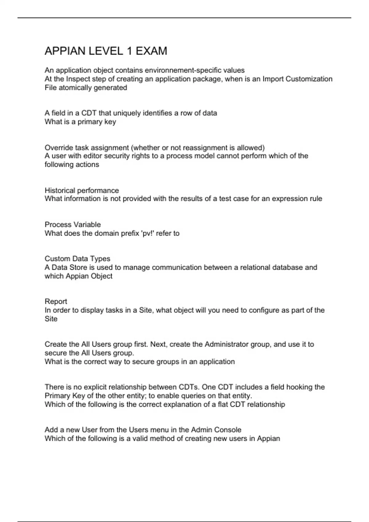 APPIAN LEVEL 1 EXAM - APPIAN - Stuvia US