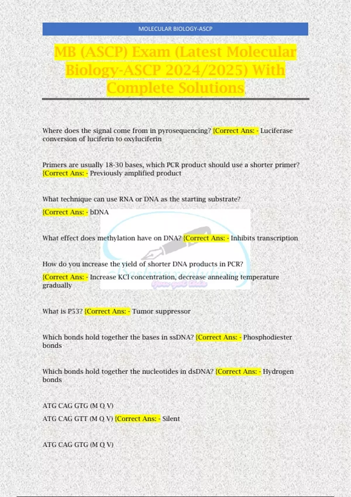 MB (ASCP) Exam (Latest Molecular Biology-ASCP 2024/2025) With Complete ...