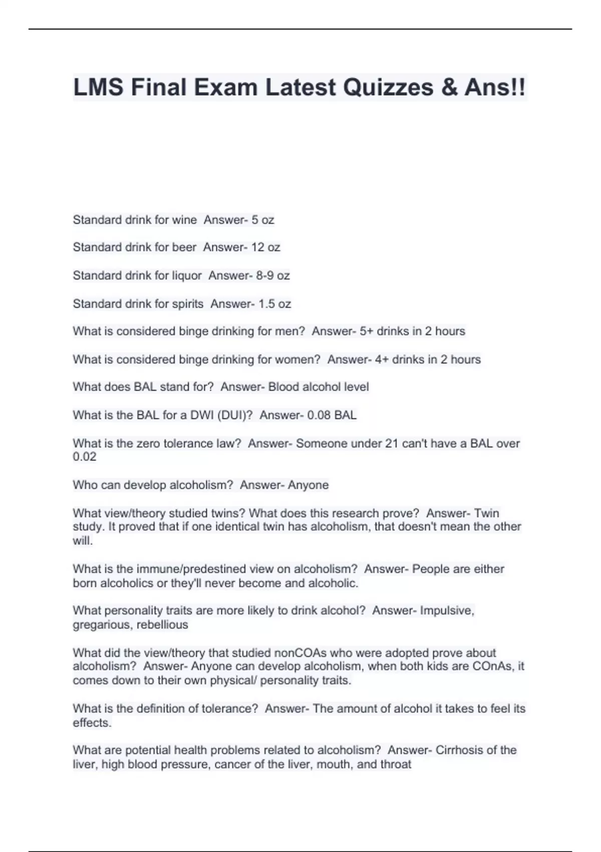 LMS Final Exam Latest Quizzes & Ans!! - LMS - Stuvia US