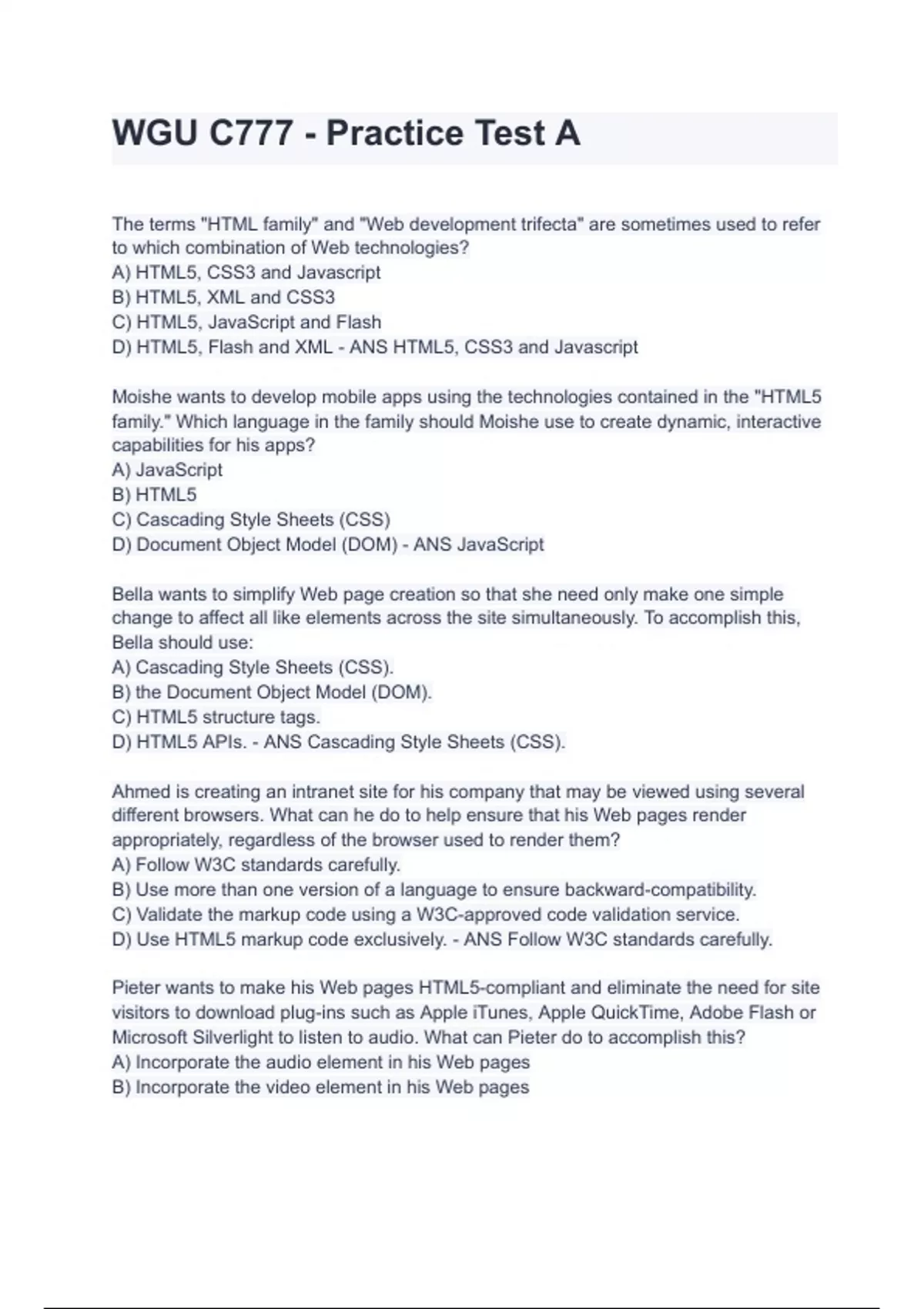WGU C777 - Practice Test A 2024/2025 Questions With Verified Solutions ...