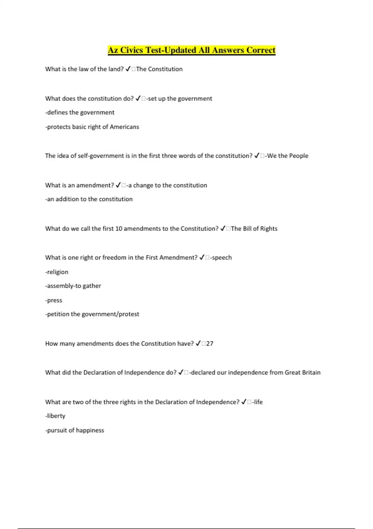 Az Civics Test-Updated All Answers Correct - Az Civics Test-Updated ...