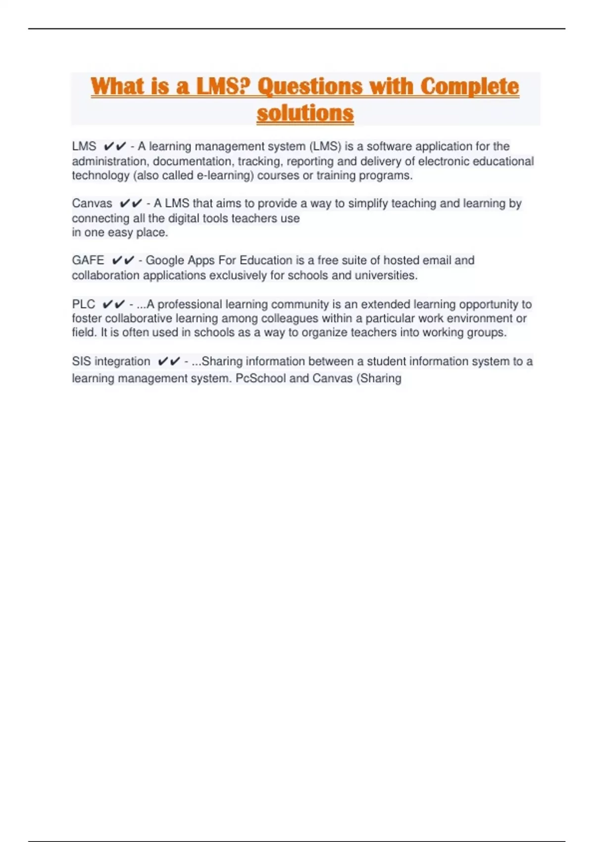 What is a LMS? Questions with Complete solutions - LMS - Stuvia US