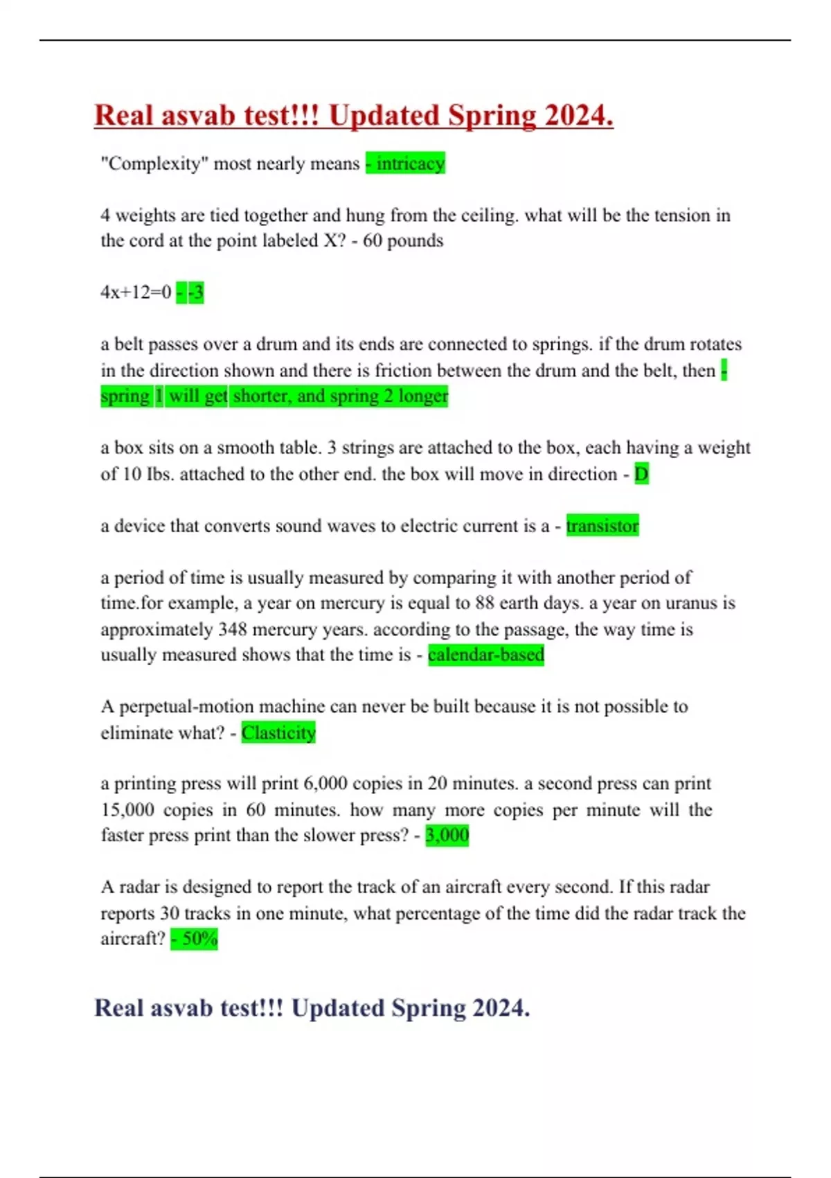 Real asvab test!!! Updated Spring 2024. - Asvab 2024 - Stuvia US