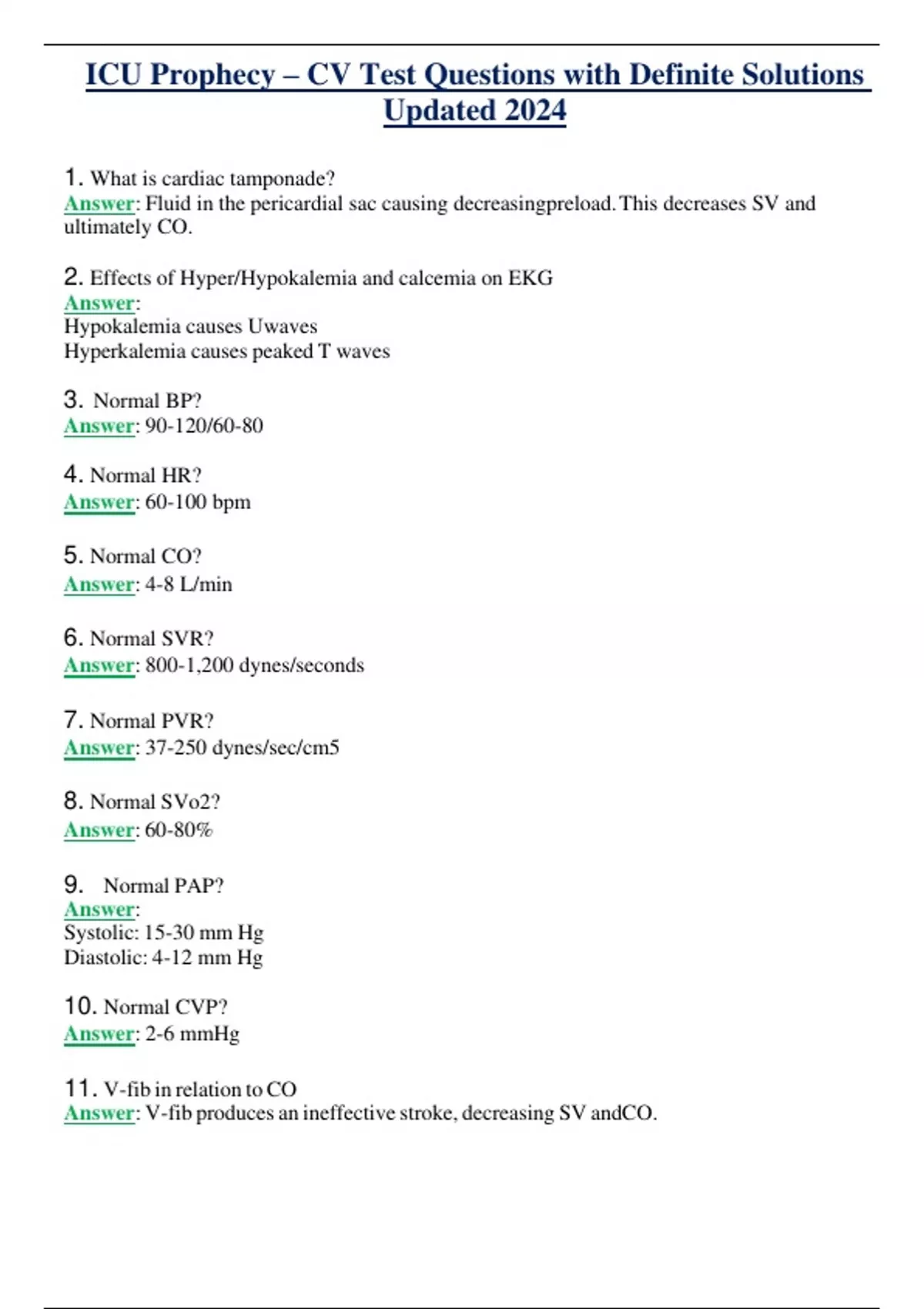 ICU Prophecy – CV Test Questions with Definite Solutions Updated 2024 ...