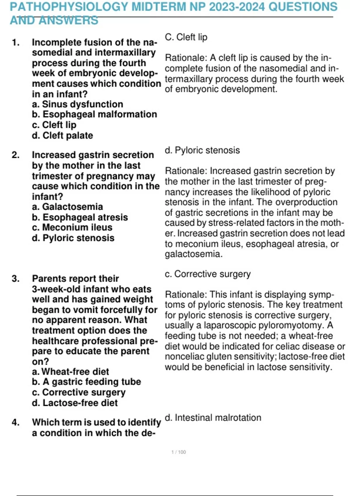 PATHOPHYSIOLOGY MIDTERM NP QUESTIONS AND ANSWERS - PATHOPHYSIOLOGY - Stuvia US