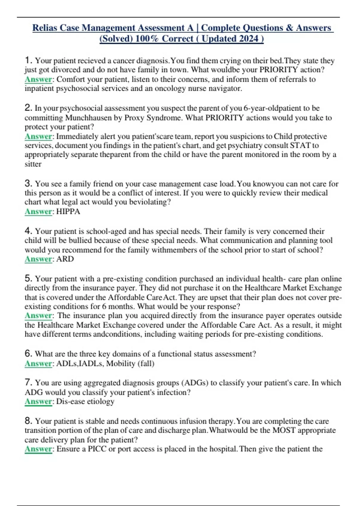 Relias Case Management Assessment A | Complete Questions & Answers (Solved) 100% Correct ...
