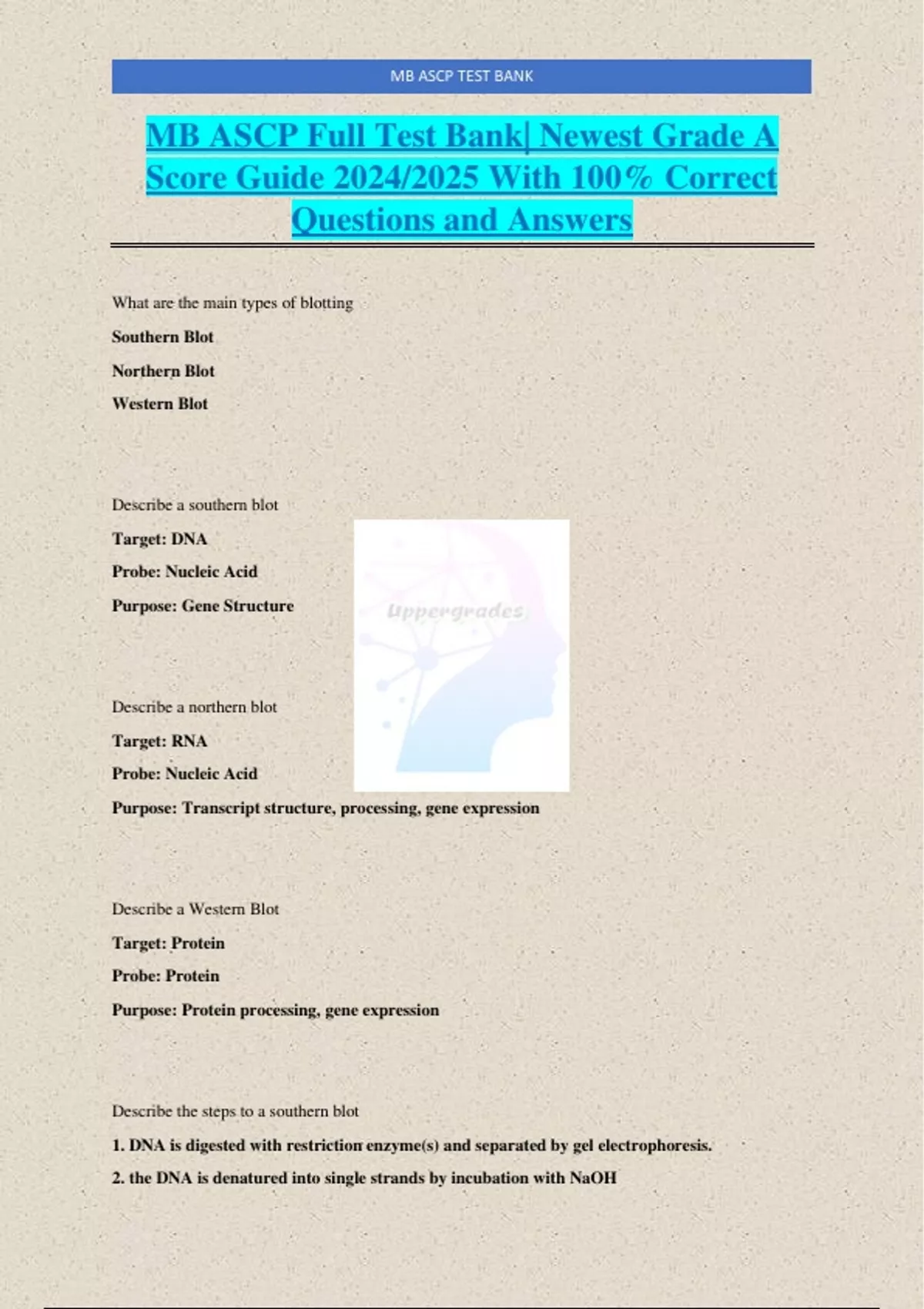 MB ASCP Full Test Bank| Newest Grade A Score Guide 2024/2025 With 100% ...