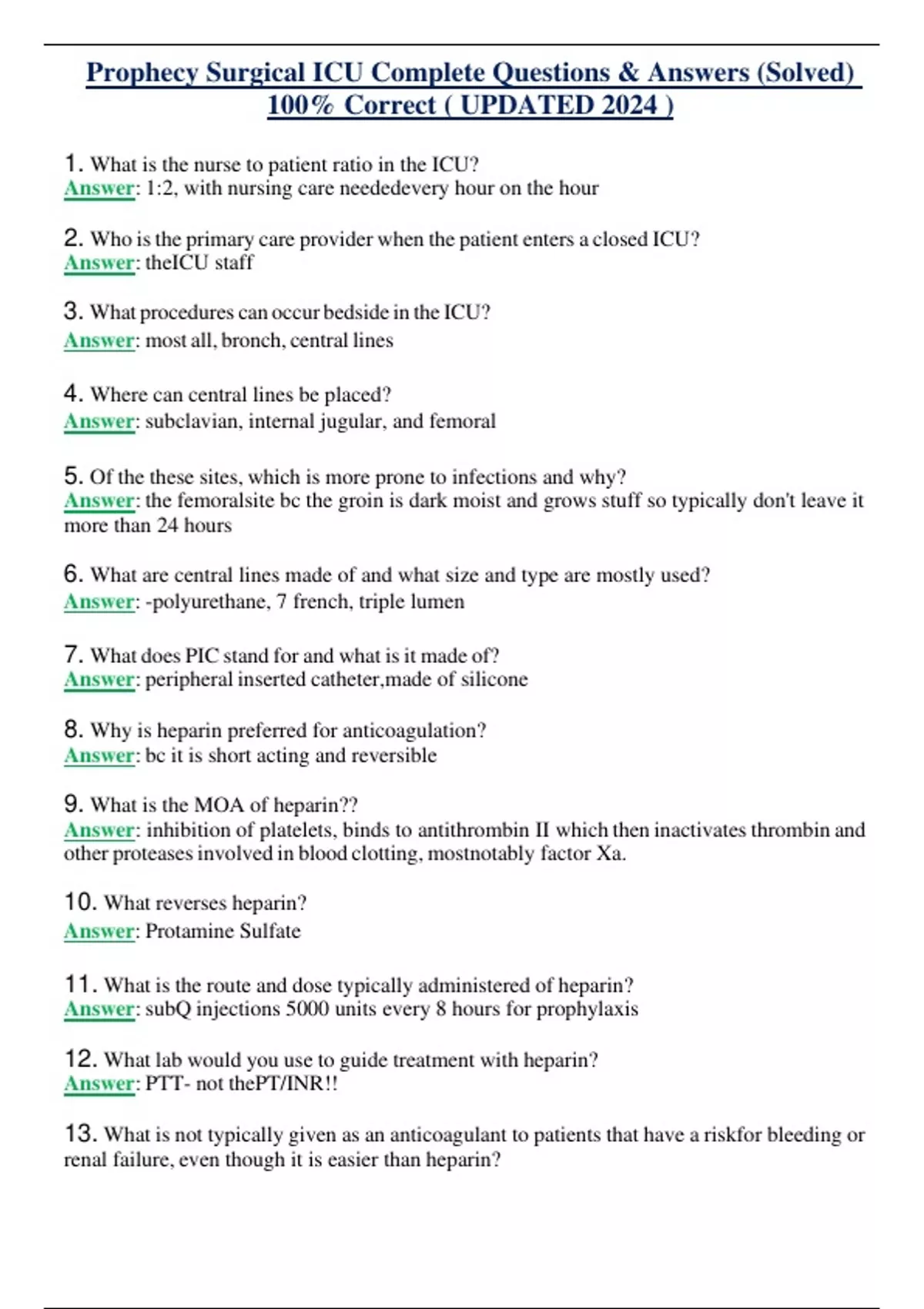Prophecy Surgical ICU Complete Questions & Answers (Solved) 100% ...
