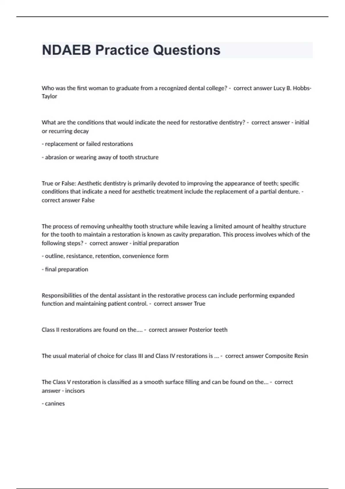 NDAEB Practice Questions with answers 2024/2025 - NDAEB - Stuvia US