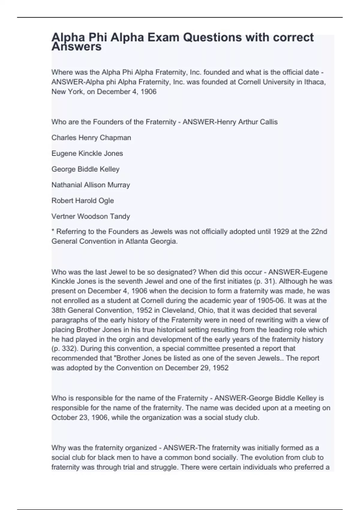 Alpha Phi Alpha Exam Questions with correct Answers - Alpha Phi Alpha ...