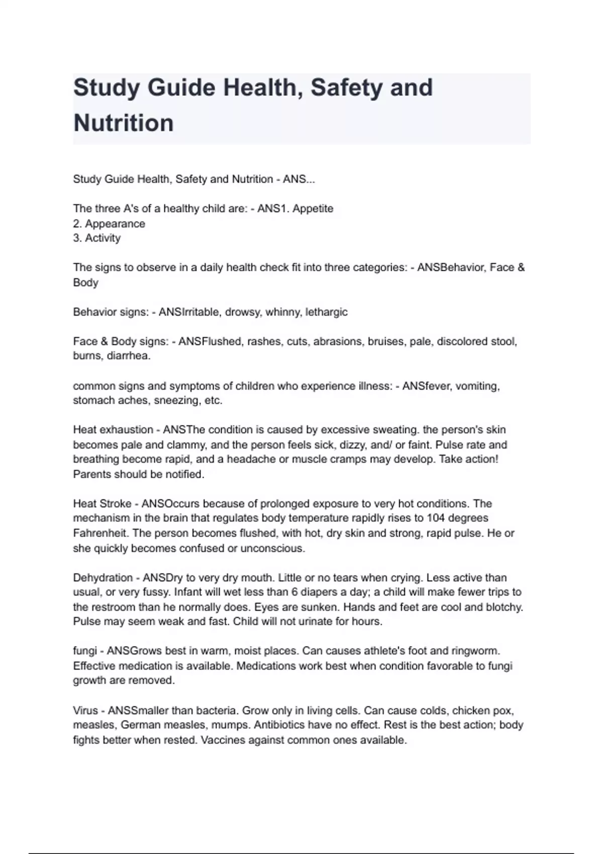 Study Guide Health, Safety and Nutrition 2024/2025 (100% verified ...