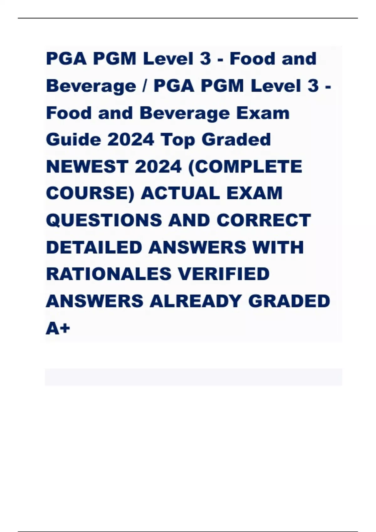 PGA PGM Level 3 - Food and Beverage / PGA PGM Level 3 - Food and Beverage Exam Guide 2024 Top ...