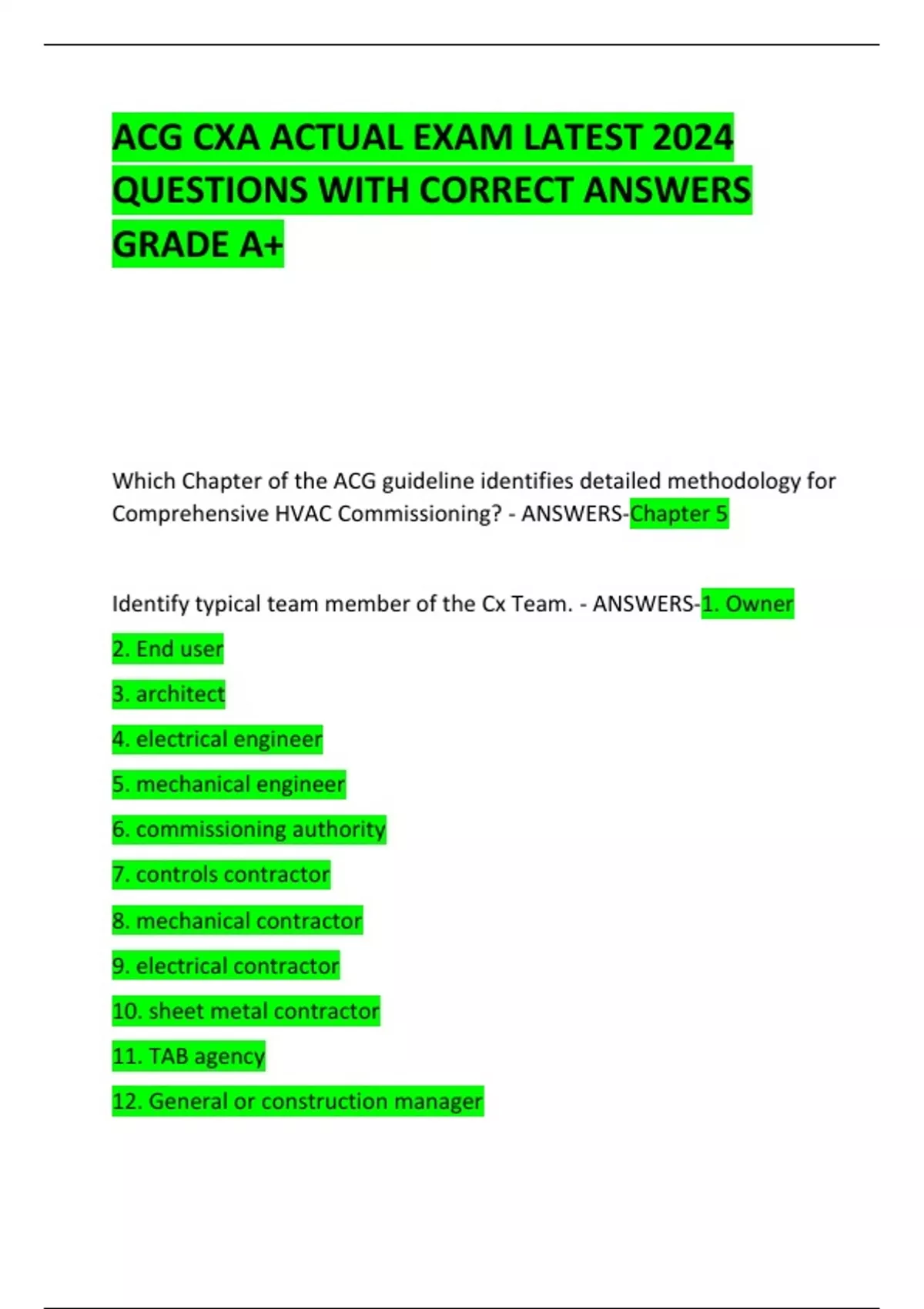 ACG CXA ACTUAL EXAM LATEST 2024 QUESTIONS WITH CORRECT ANSWERS GRADE A+ ...