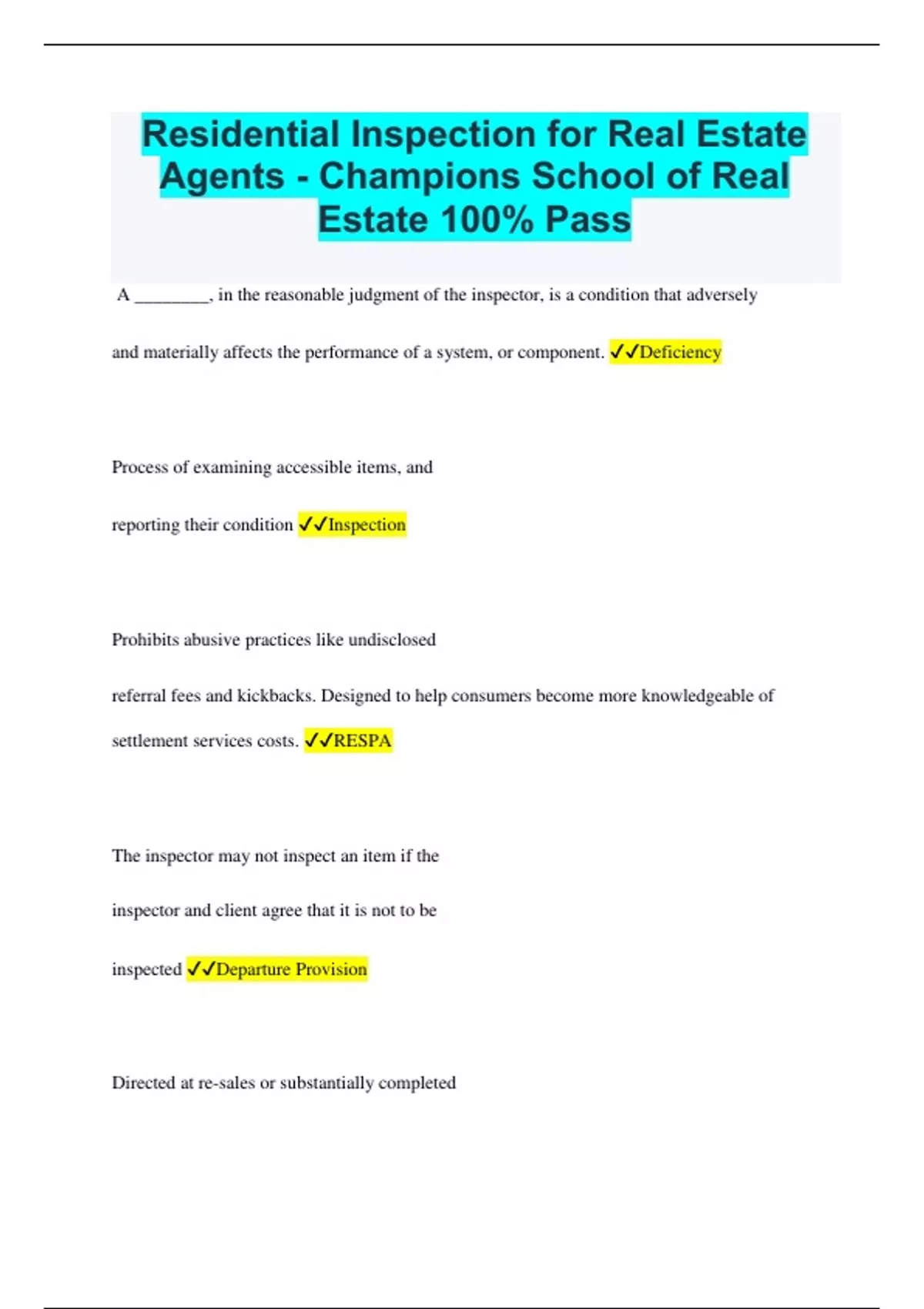 Residential Building Inspection Bundled Exams Questions and Answers ...