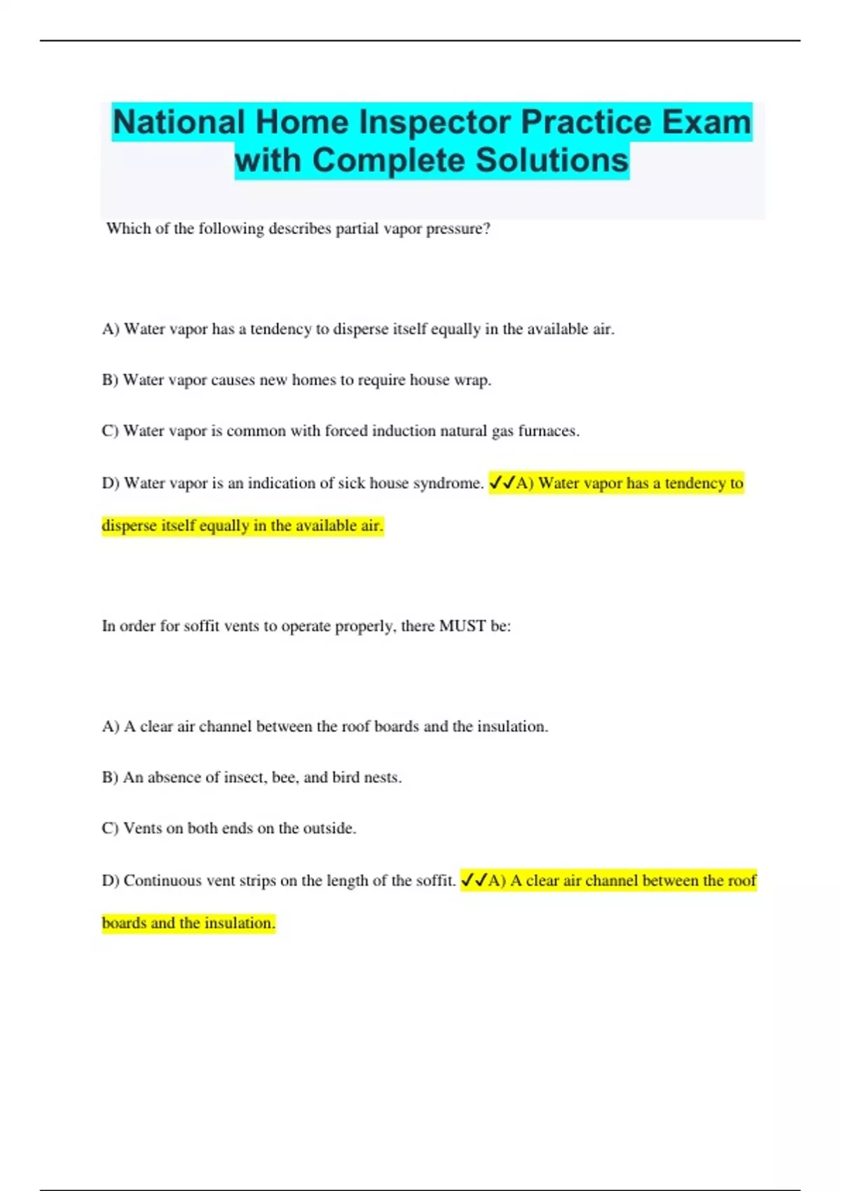 Building Inspection/Home Inspection Bundled Exams Questions and Answers ...