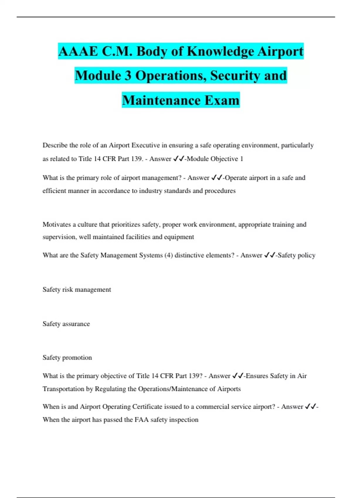 AAAE C.M. Body of Knowledge Airport Module 3 Operations, Security and ...