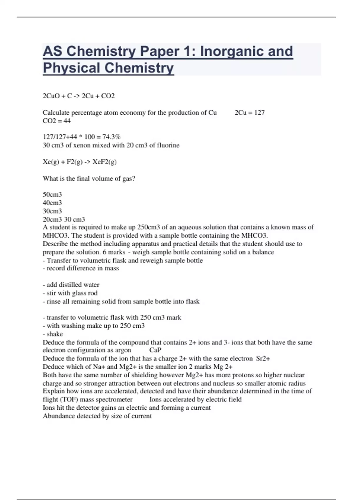 AS Chemistry Paper 1: Inorganic and Physical Chemistry - Chemistry ...