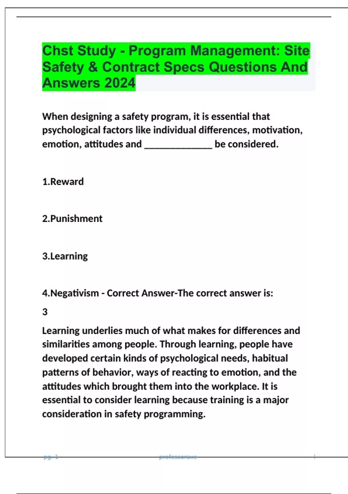 Chst Study - Program Management: Site Safety & Contract Specs Questions ...