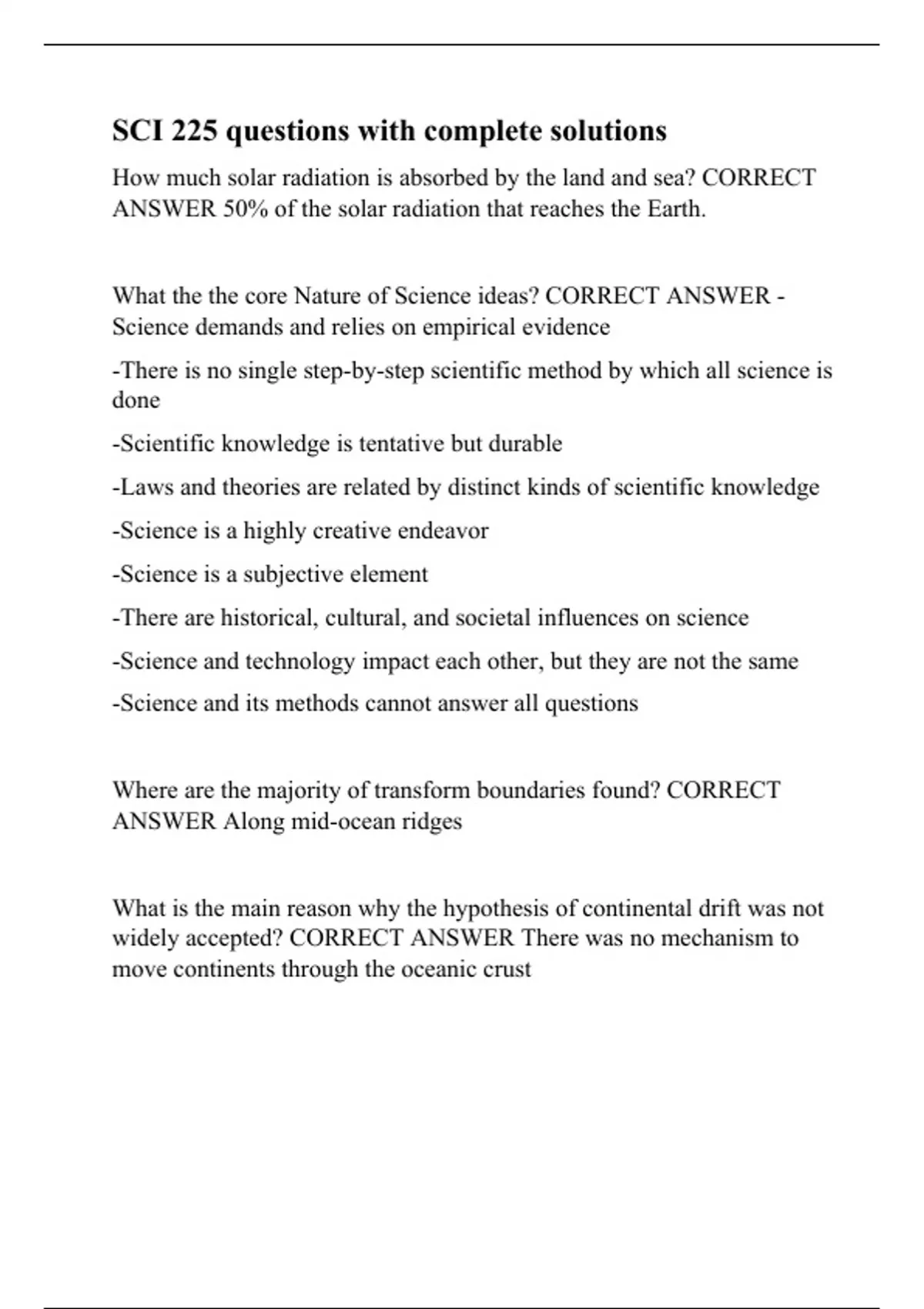 SCI 225 questions with complete solutions. - SCI 225 - Stuvia US