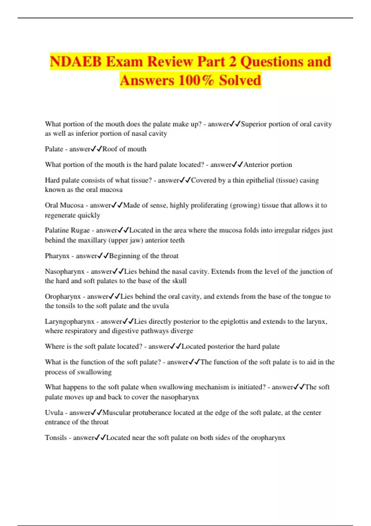 NDAEB Exam Review Part 2 Questions and Answers 100% Solved - NDAEB ...