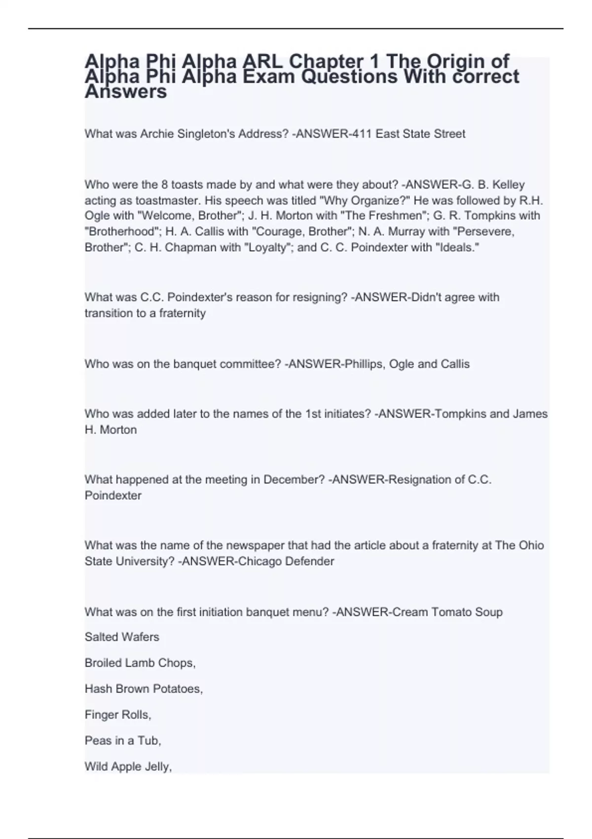 Alpha Phi Alpha ARL Chapter 1 The Origin of Alpha Phi Alpha Exam ...