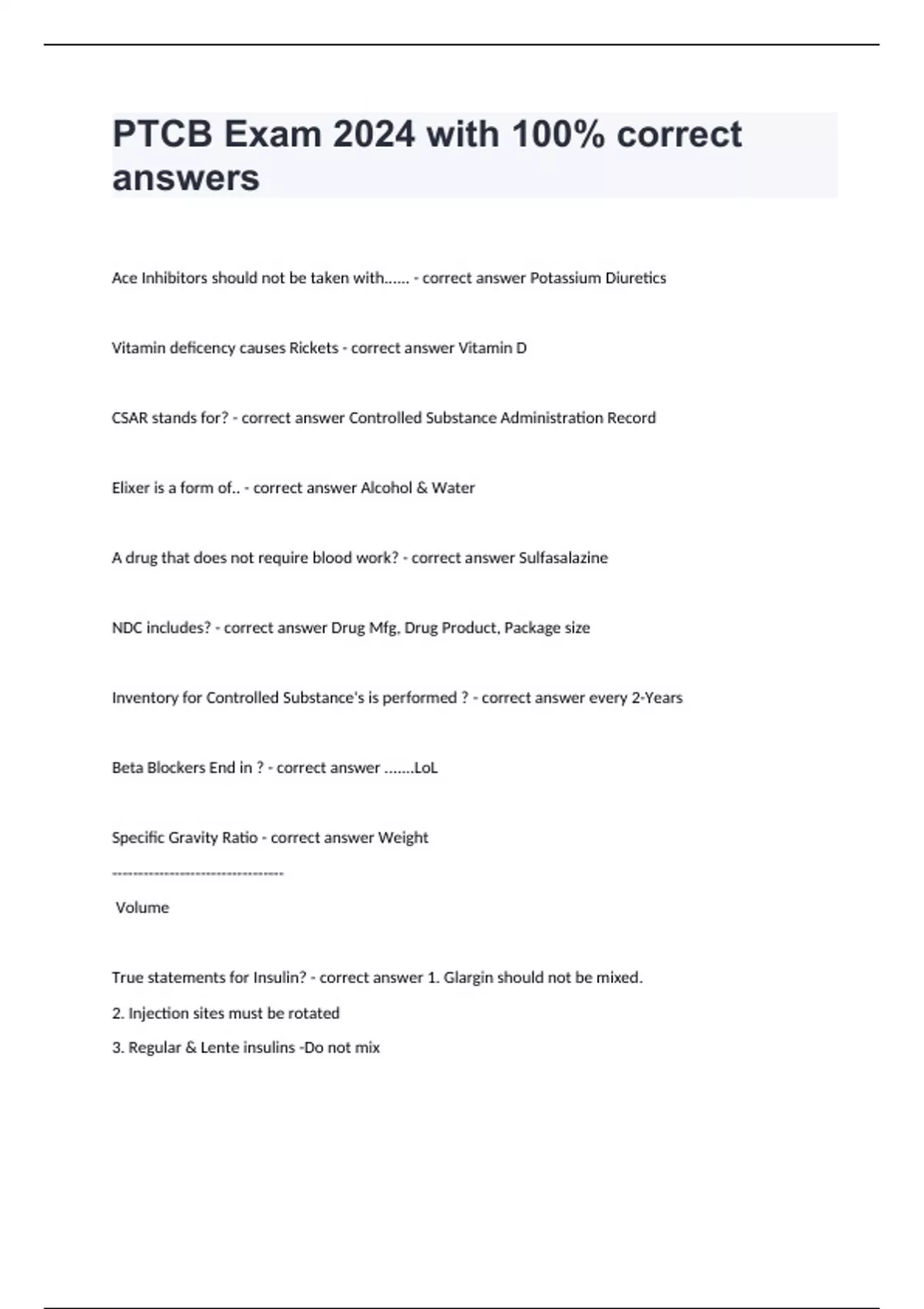 PTCB Exam 2024 with 100% correct answers - PTCB - Stuvia US