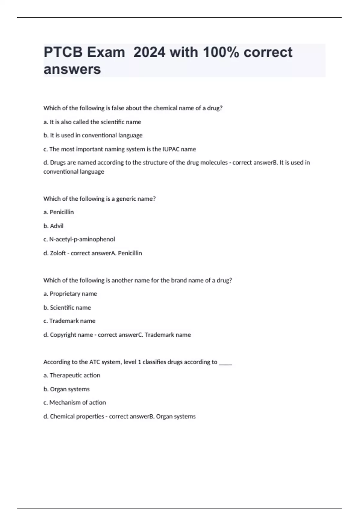 PTCB Exam 2024 with 100% correct answers - PTCB - Stuvia US