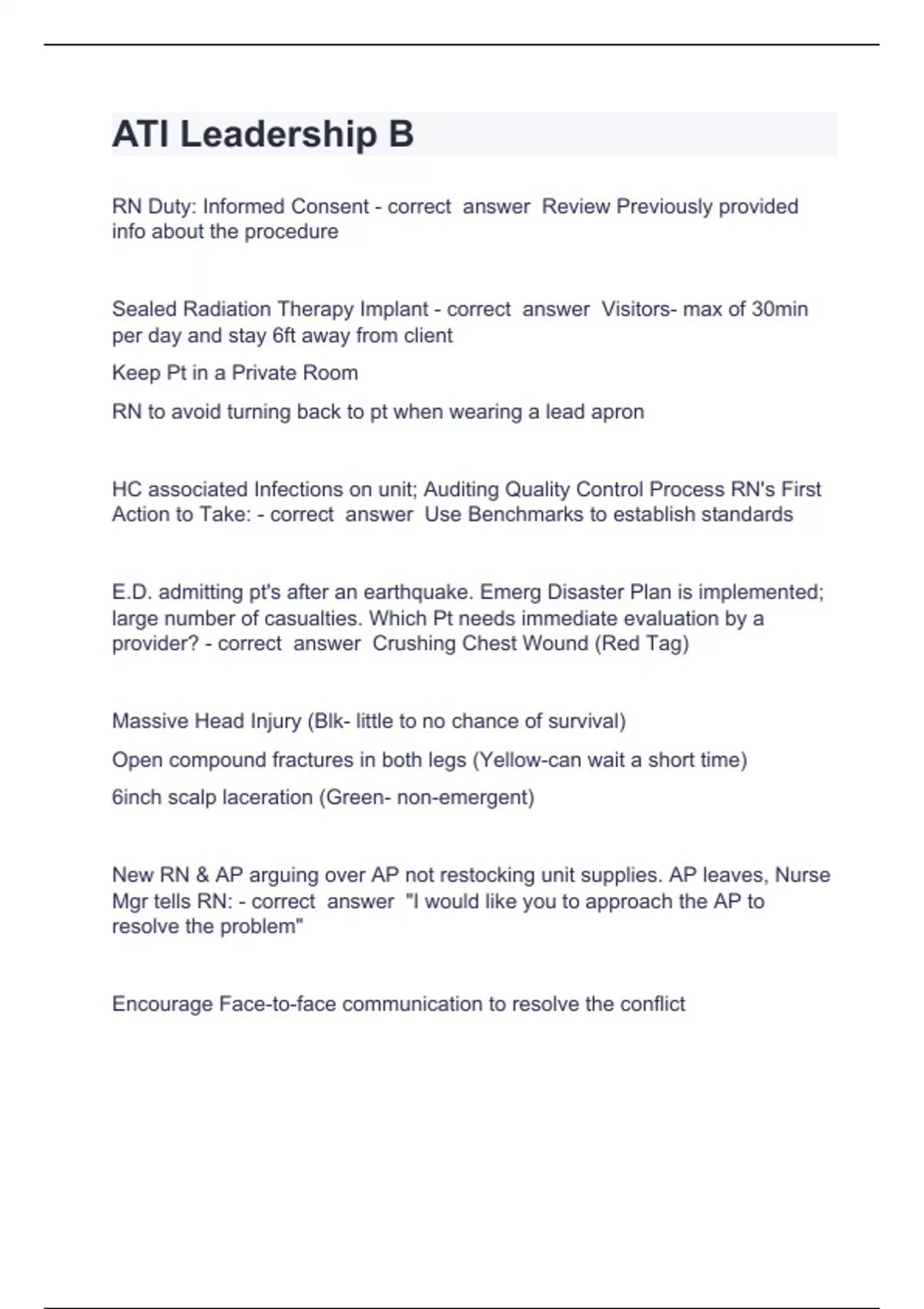 ATI Leadership B Question and answers rated A+ 2024 - ATI RN Leadership ...