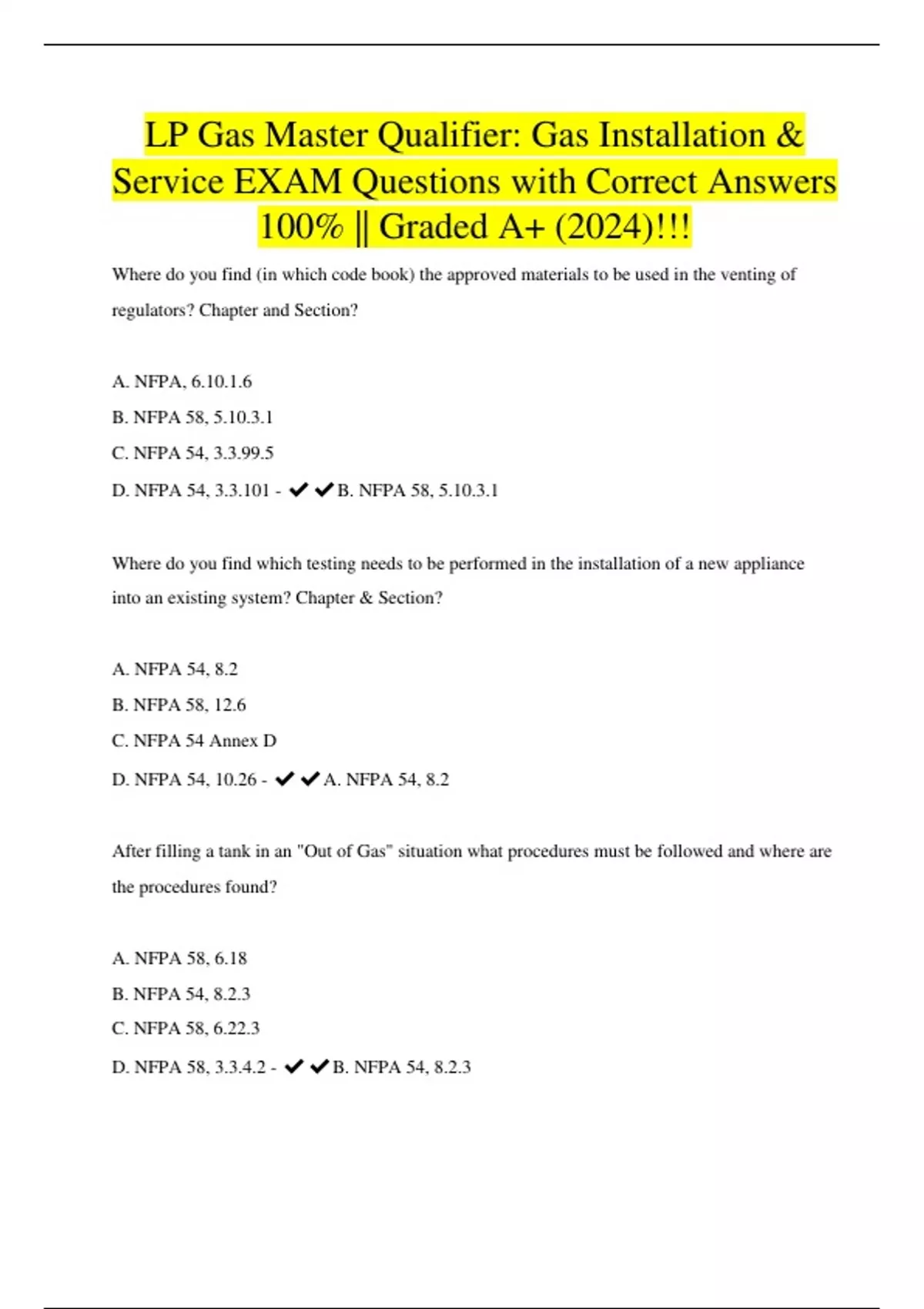 LP Gas Master Qualifier: Gas Installation & Service EXAM Questions with ...