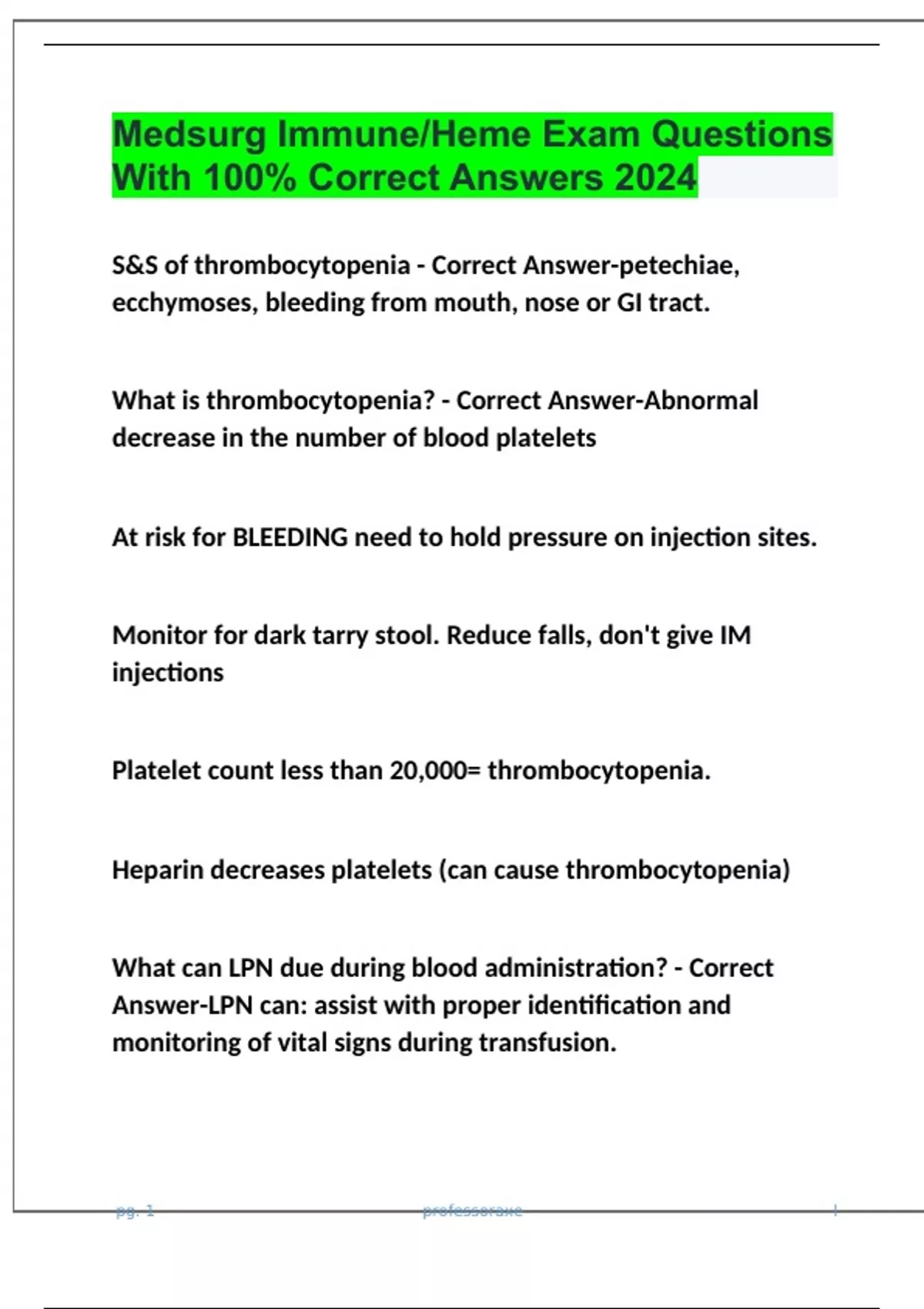 Medsurg Immune/Heme Exam Questions With 100% Correct Answers 2024 ...