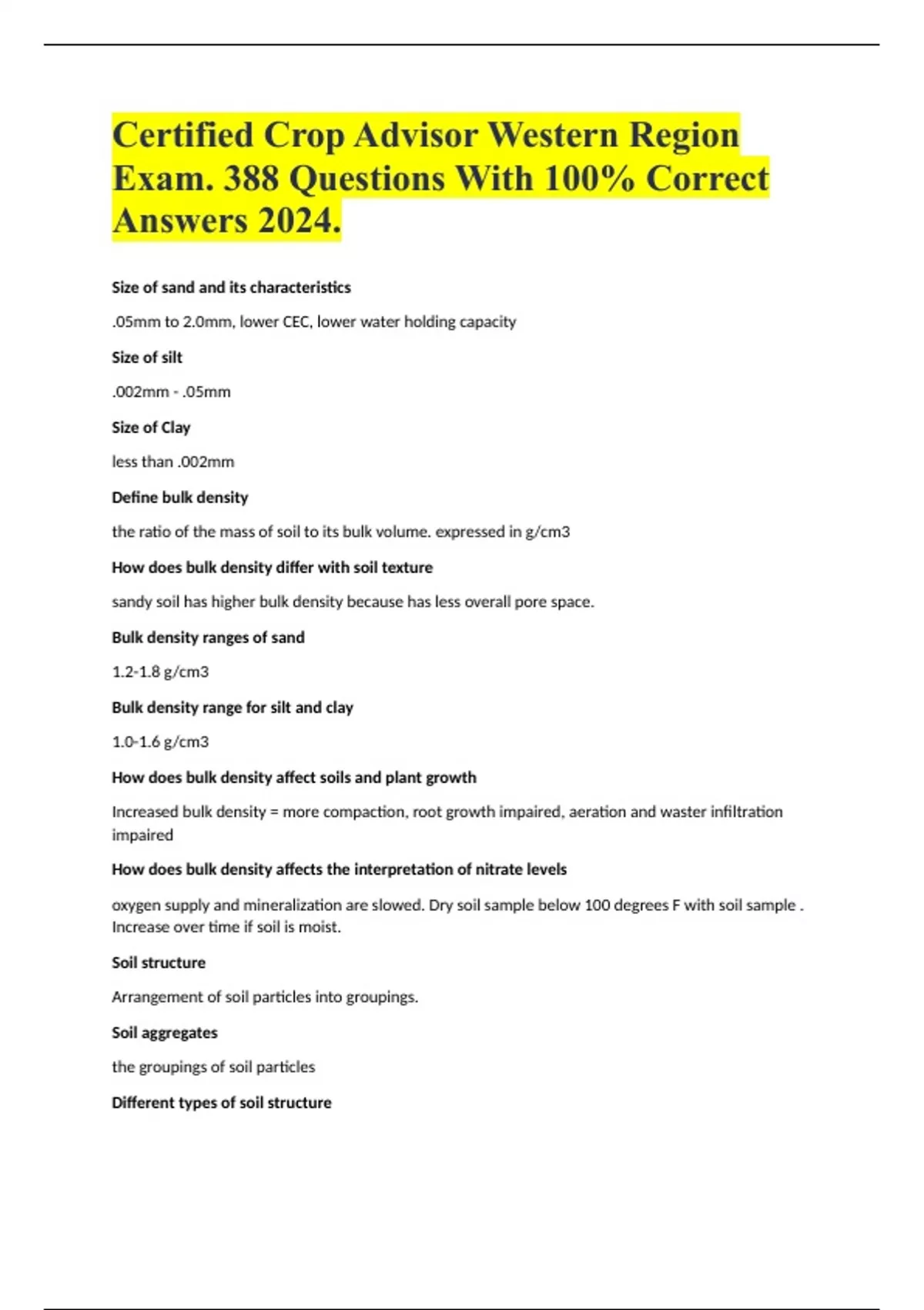 Certified Crop Advisor Western Region Exam. 388 Questions With 100% ...