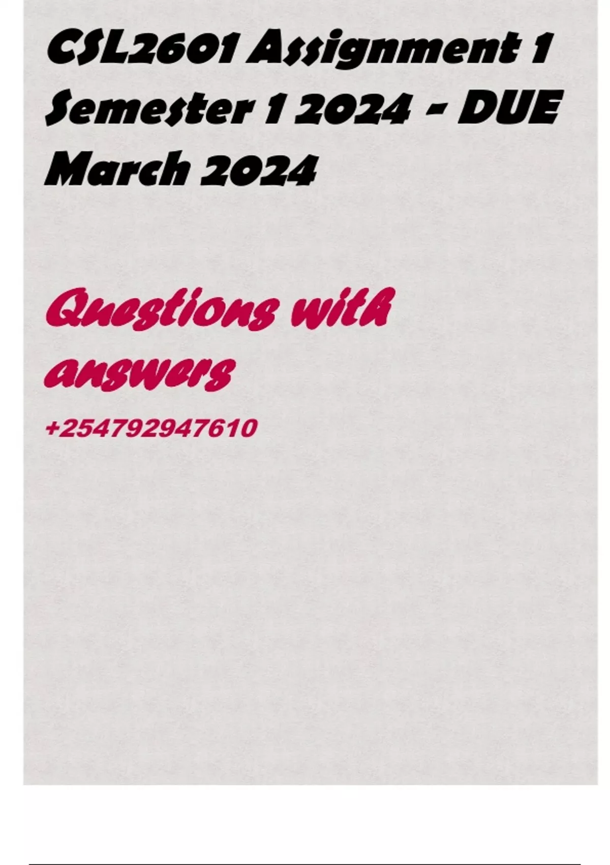 CSL2601 Assignment 1 Semester 1 2024 - DUE March 2024 - CSL2601 ...