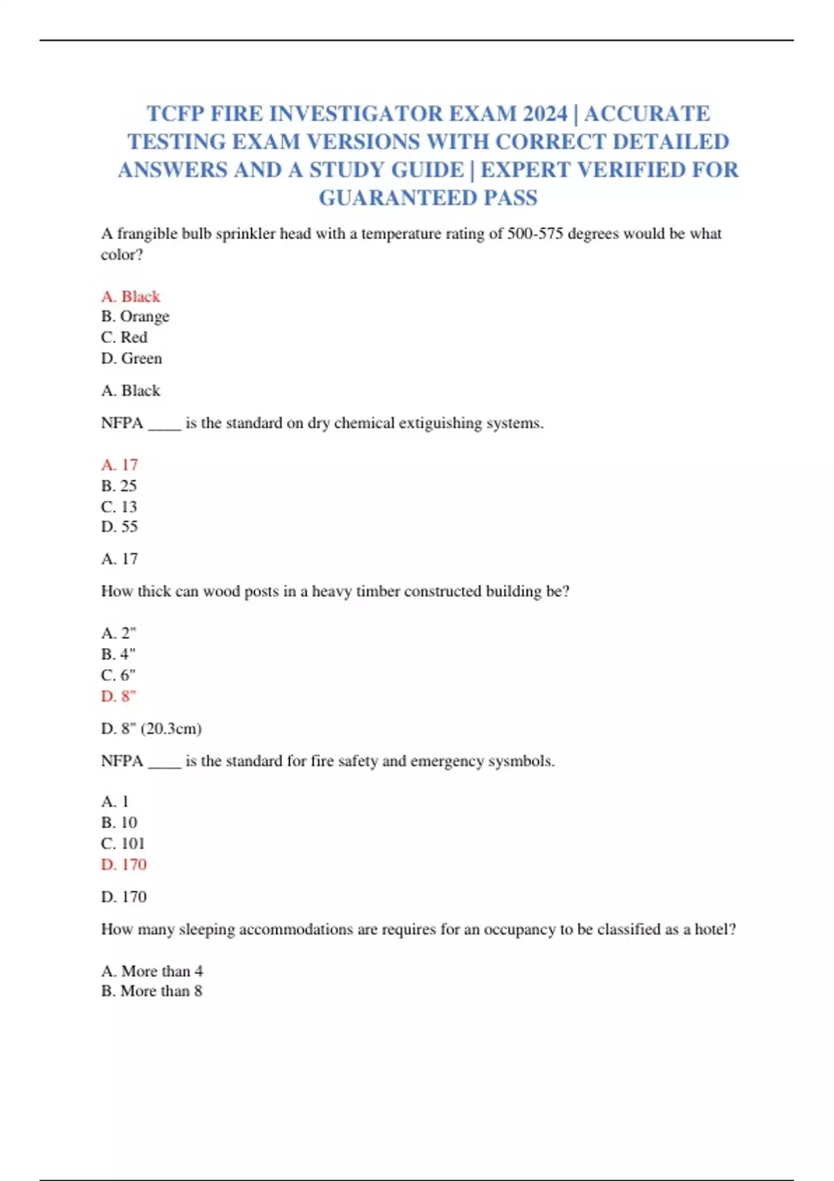 TCFP FIRE INVESTIGATOR EXAM 2024 | ACCURATE TESTING EXAM VERSIONS WITH ...