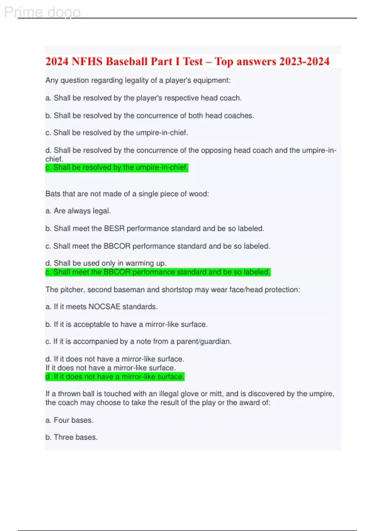 2025 NFHS Baseball Part I Test (WIAA) with 100% correct answers - 2024 ...