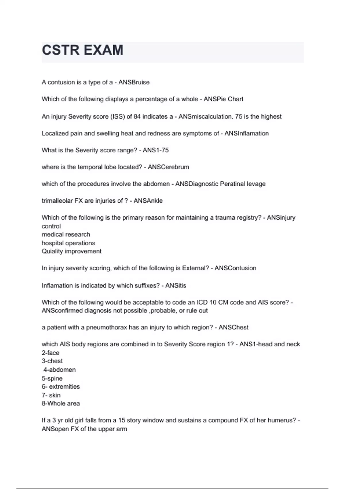 CSTR Practice Exam Questions and Answers (2024/2025) ( 100%Verified Answers) graded A by experts ...