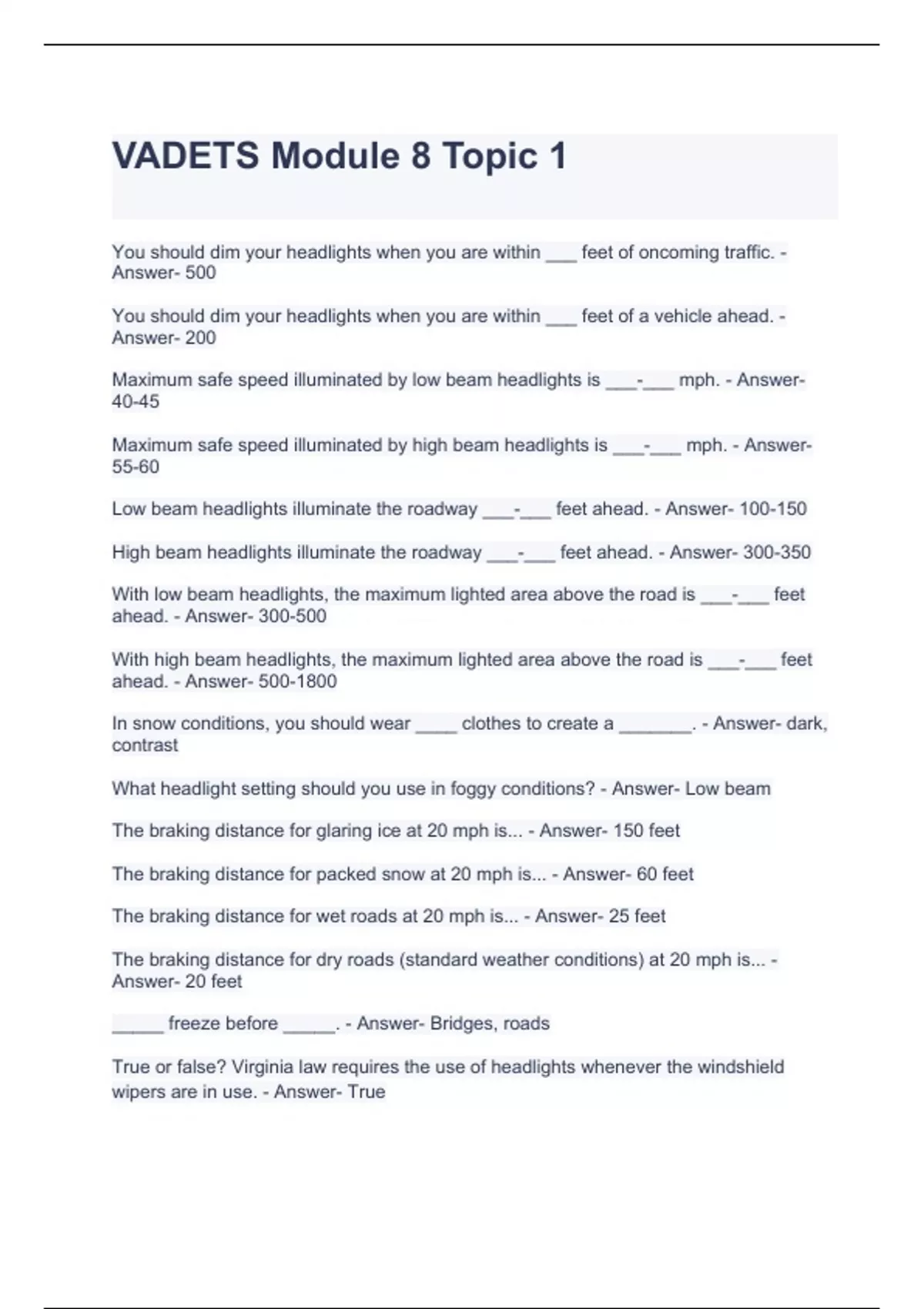VADETS Module 8 Topic 1 Exam Questions and Answers - VADETS - Stuvia US