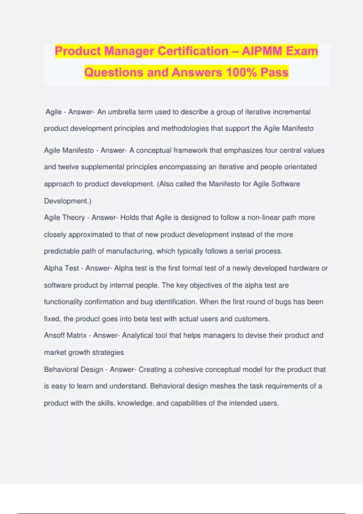 Product Manager Certification – AIPMM Exam Questions and Answers 100% ...