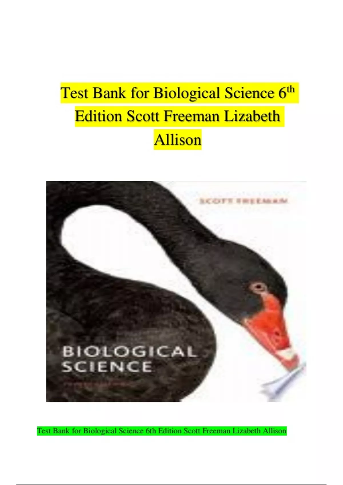 Test Bank Biological Science, 6th Edition (Scott Freeman, Lizabeth A ...